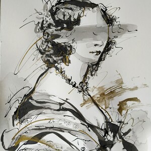 Ink Drawing Original Face Drawing Altered Art Portrait Drawing Black ...