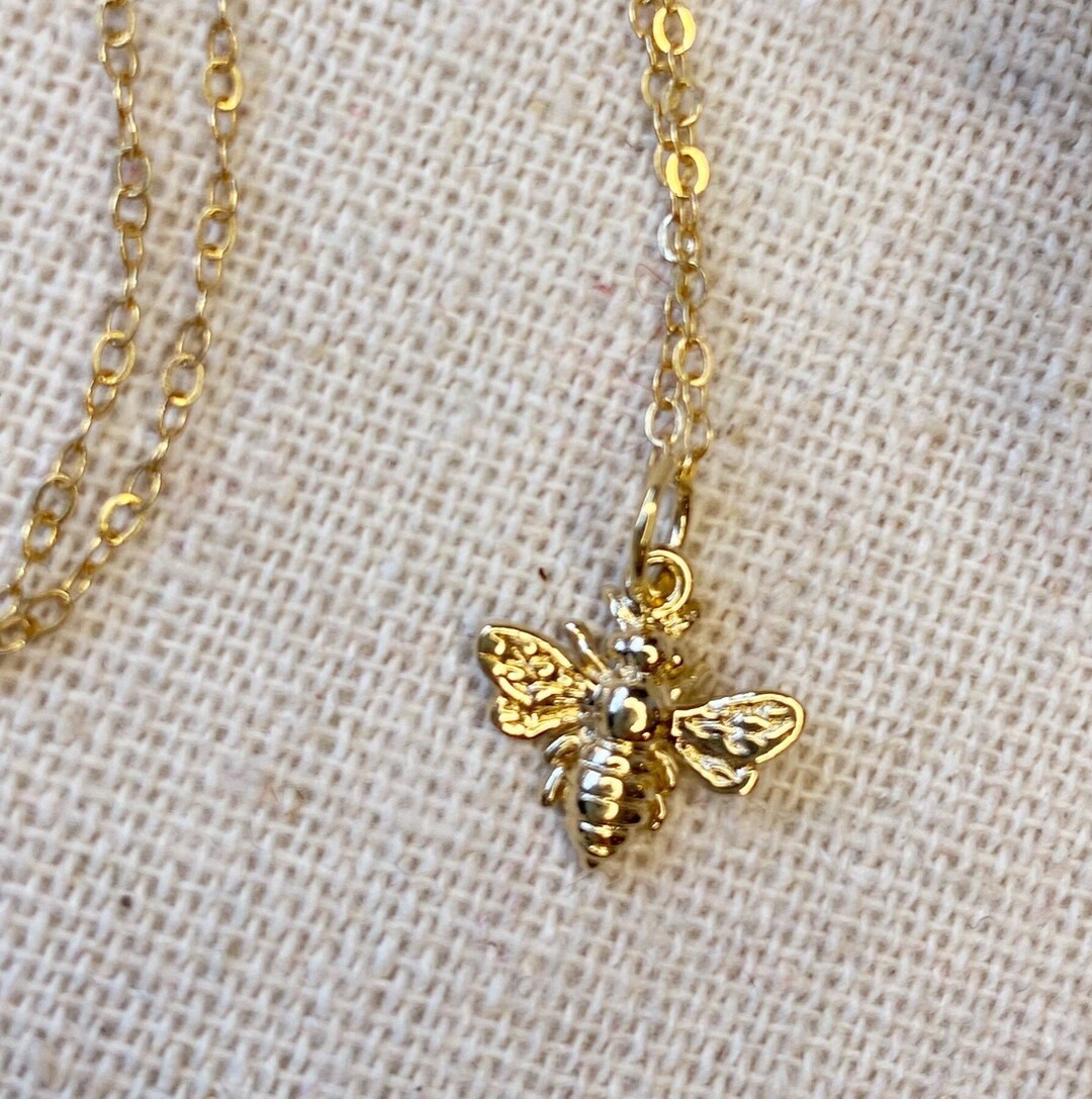 Gold Bumblebee Necklace, Bumblebee Pendant Necklace, Bee Pendant, 14k ...