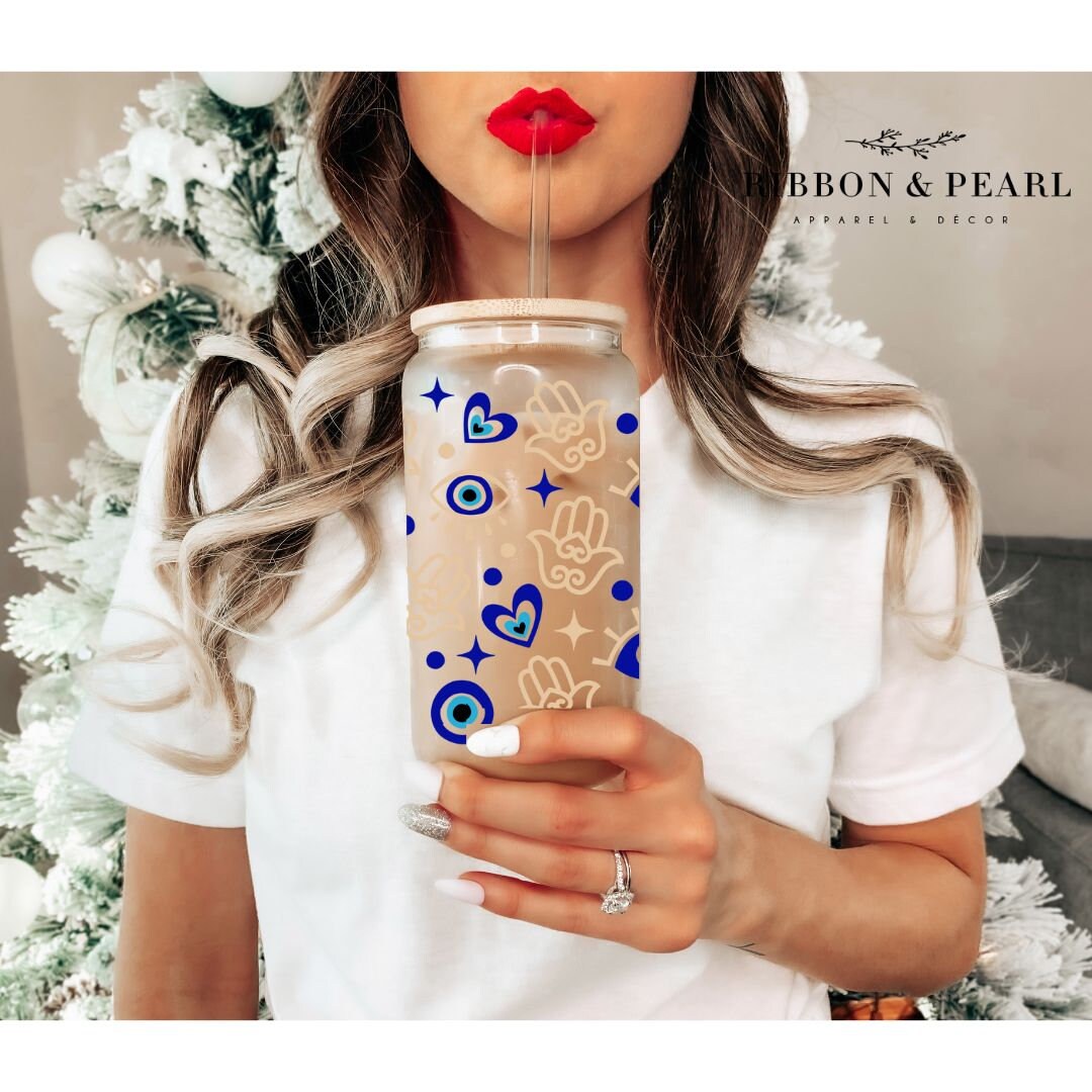 Evil Eye | Libby Glass 16oz | Good Vibes | Iced Coffee - Etsy