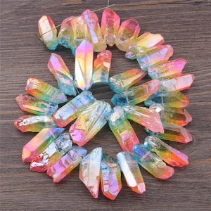 Polished AB Colorful Crystal Quartz Point Beads, Rainbow Beads,mixed ...