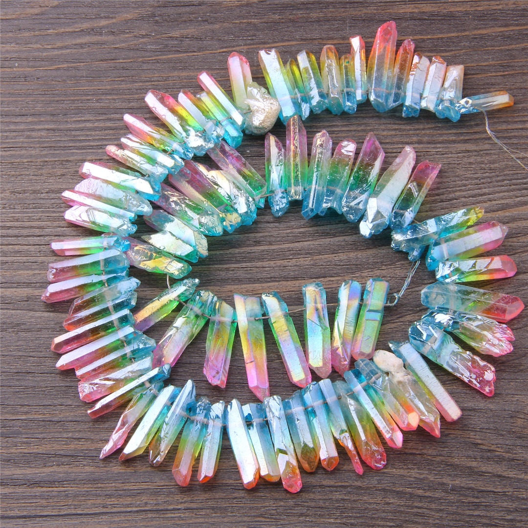 Rainbow Crystal Quartz Point Bead Strands, Top Horizontal Percé ...