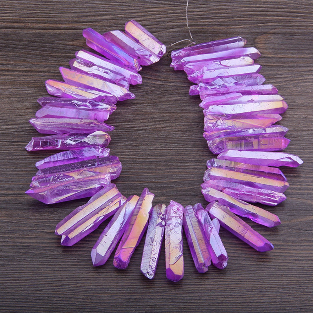 Approx 42 Pcs Bright Purple Aura Quartz Point Rainbow Raw Crystal ...