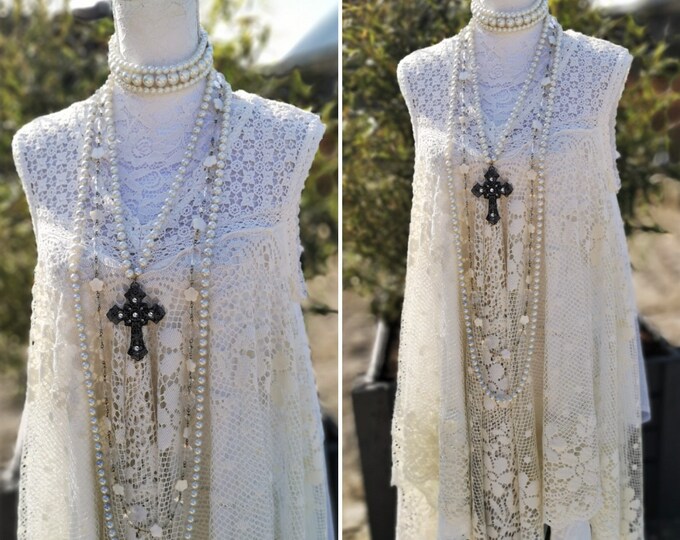 Robe bohème en dentelle vintage style crochet, tulle et macramé, Robe ...