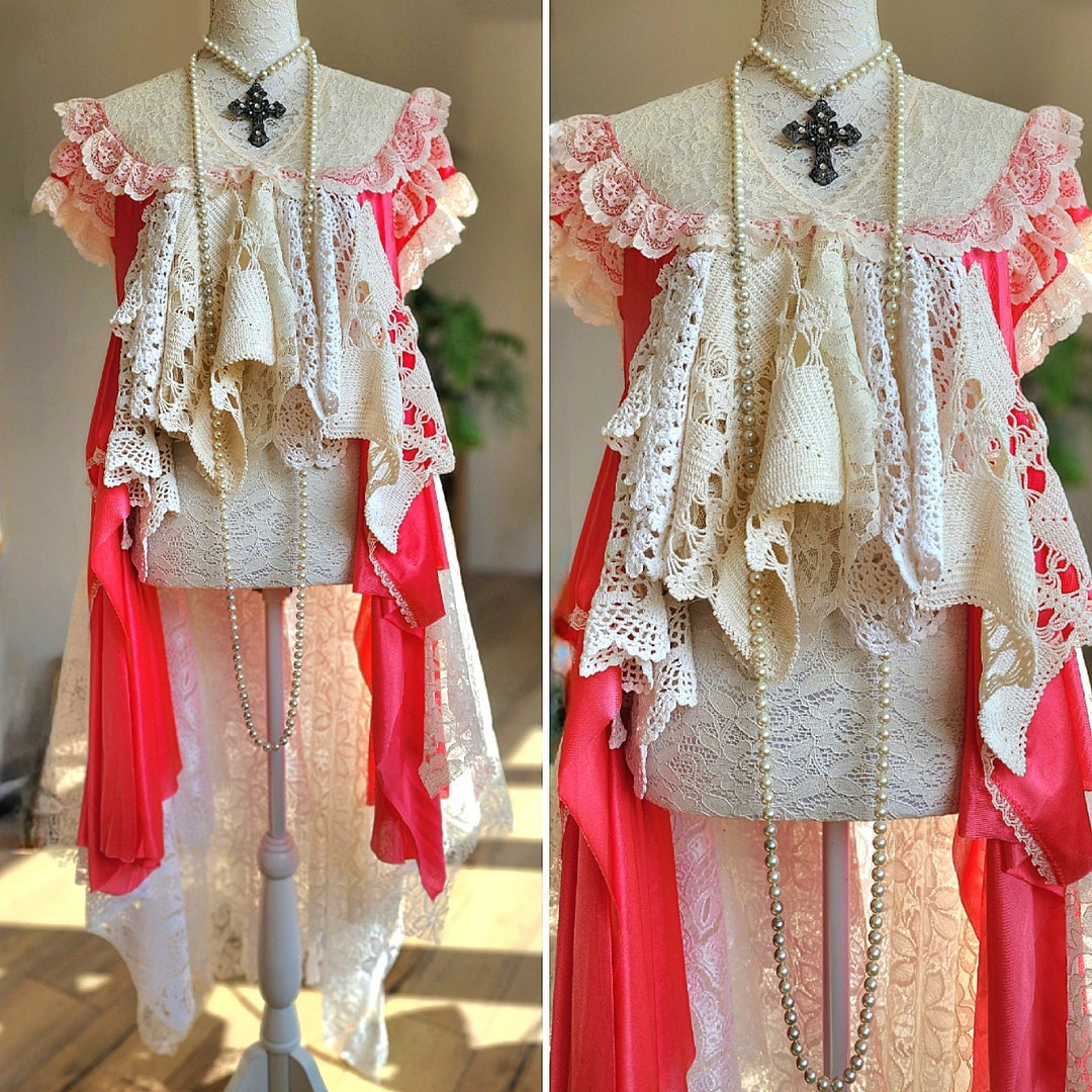 Bohemian Tunic in Old Handmade Crochet and Recycled Vintage Lace ...