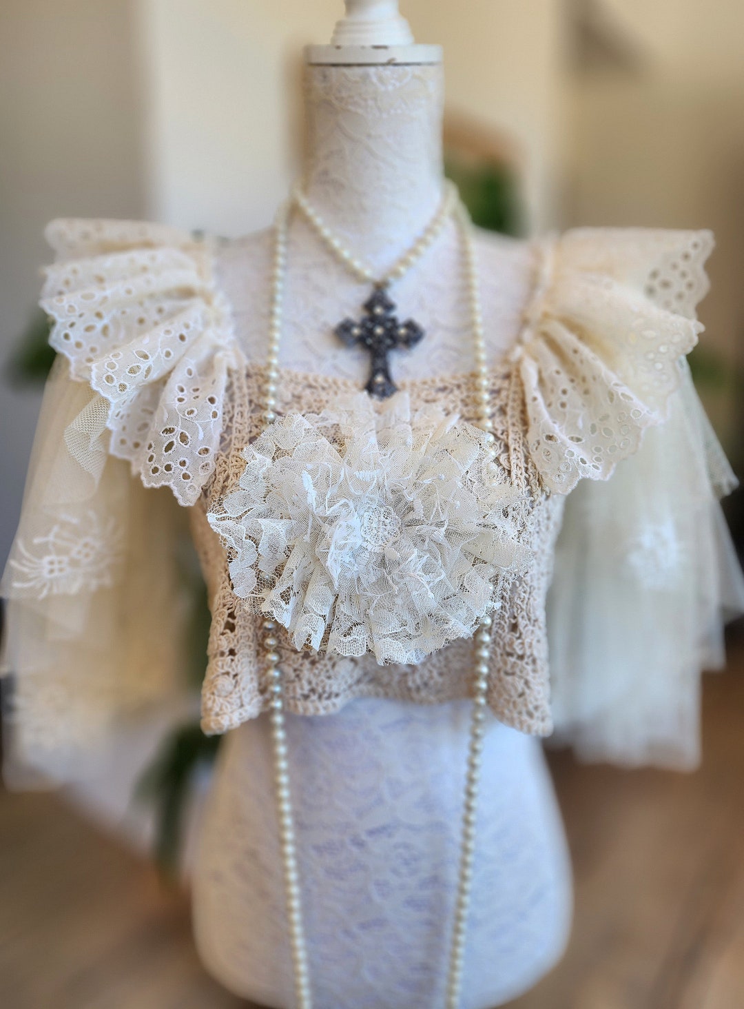 Bohemian Shabby Chic Top in Crochet, Old Embroidered Tulle and Recycled ...