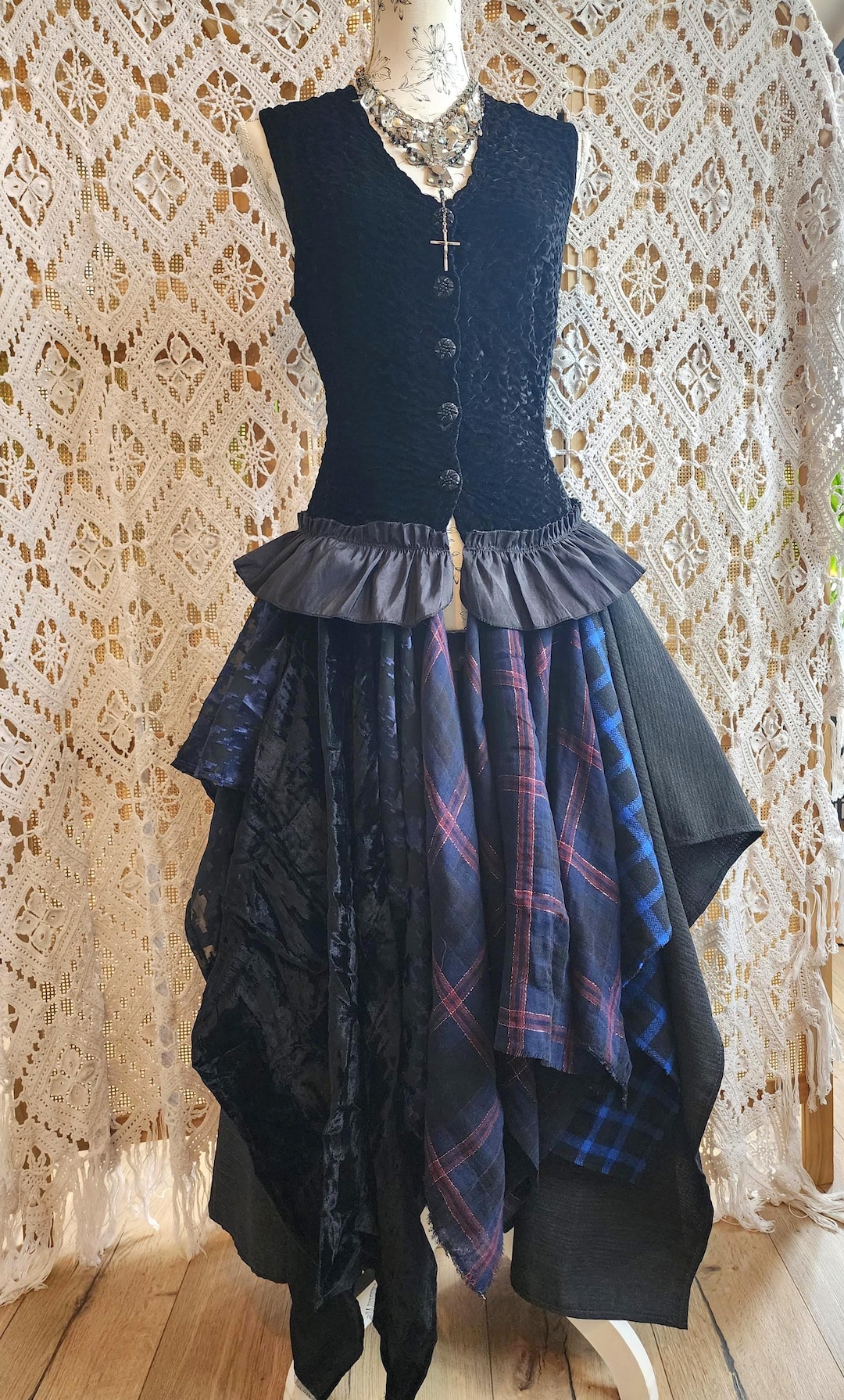 Gothic Bohemian Frock Coat in Velvet, Satin and Recycled Tartan Fabrics ...