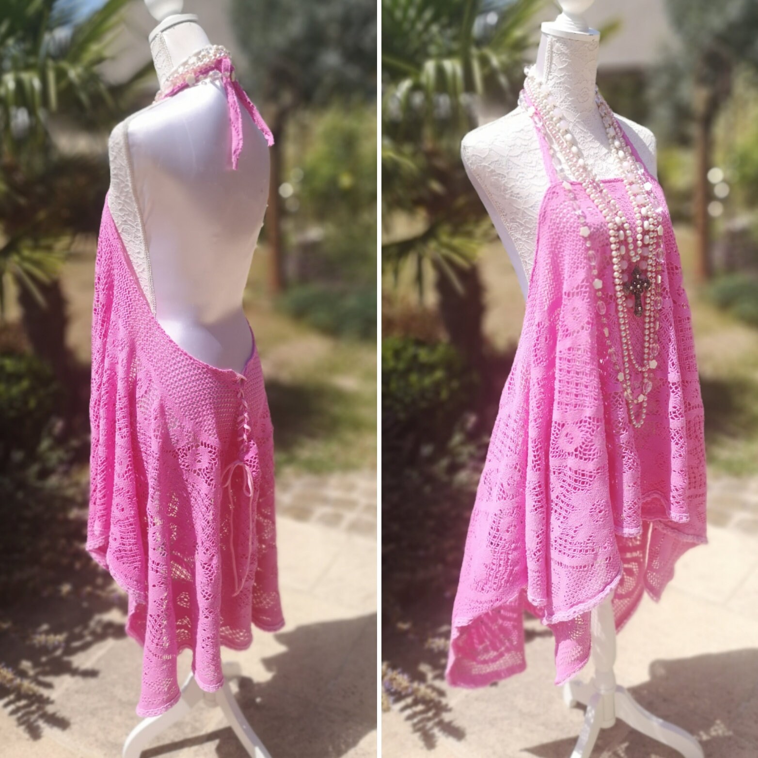 Bohemian Backless Dress in Vintage Style Crochet Lace, Boho Hippie ...