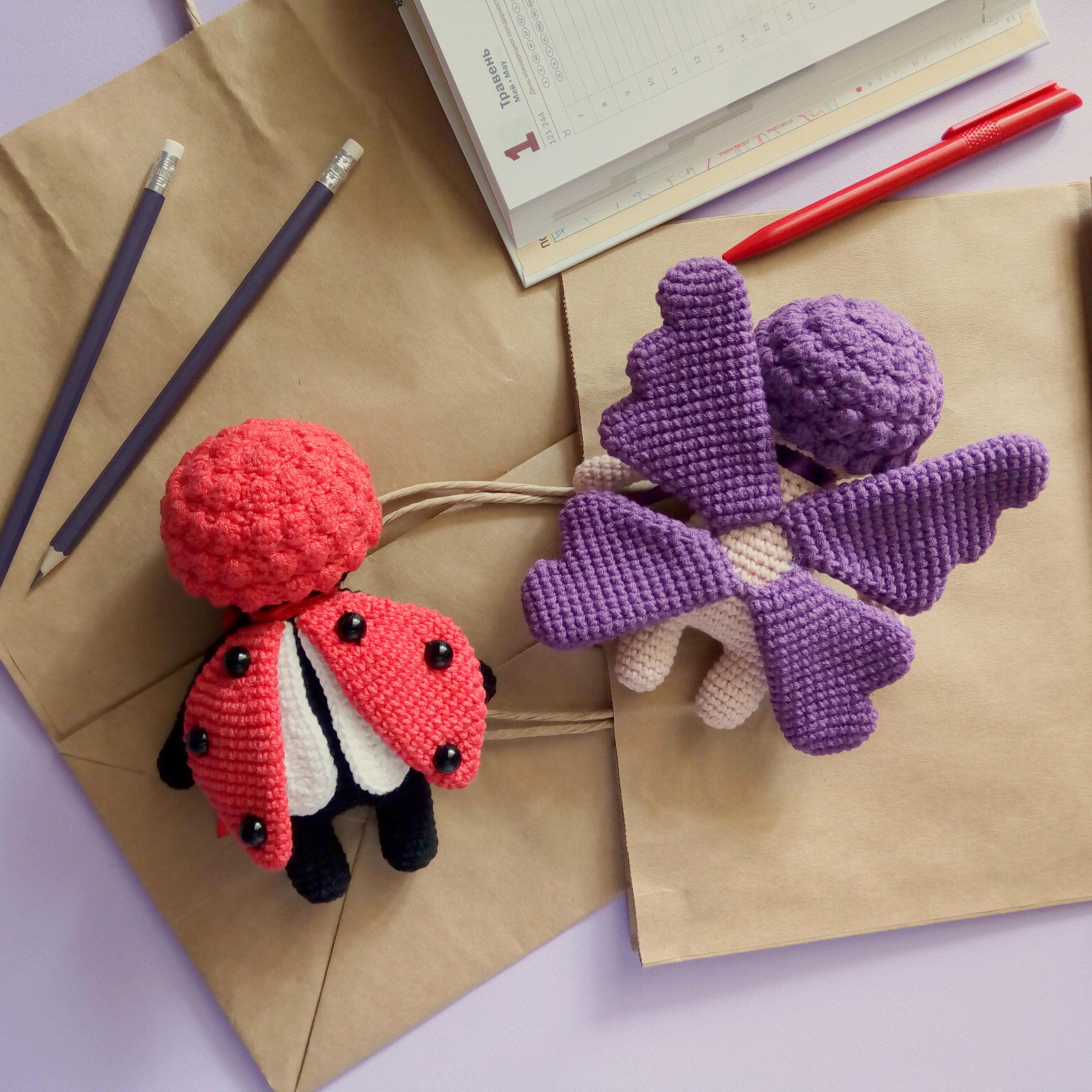 Set of Crochet PATTERNS: Insect Dolls Ladybird and Butterfly | Etsy