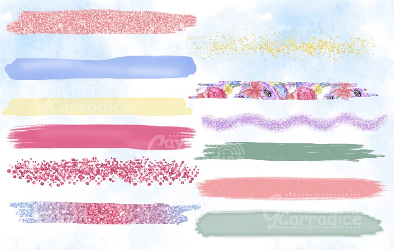 Spring Brush Strokes Clipart Blush and Blue Glitter Paint - Etsy