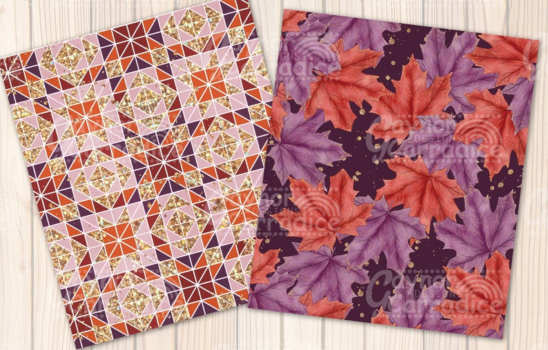 Autumn Digital Papers Fall Seamless Patterns Rust Purple - Etsy