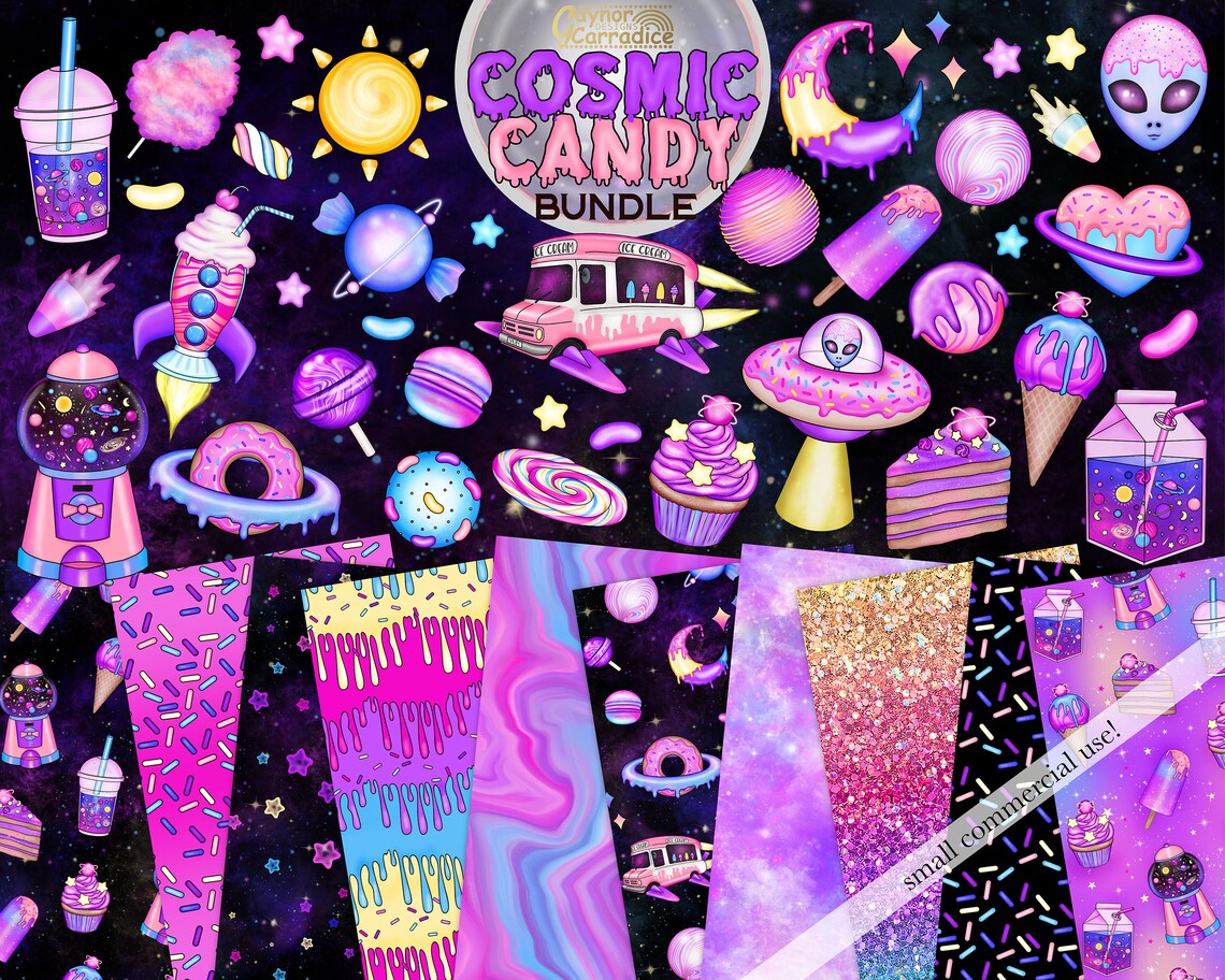Cosmic Candy Clipart Bundle - Candy Space Digital Paper and Clipart ...