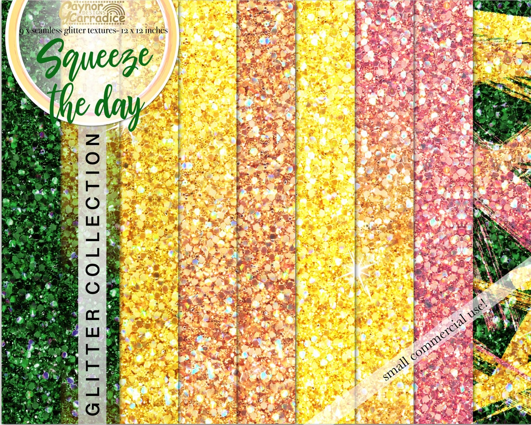 Lemon Glitter Digital Papers - Yellow, Green, Orange, Rose Gold Ombre ...