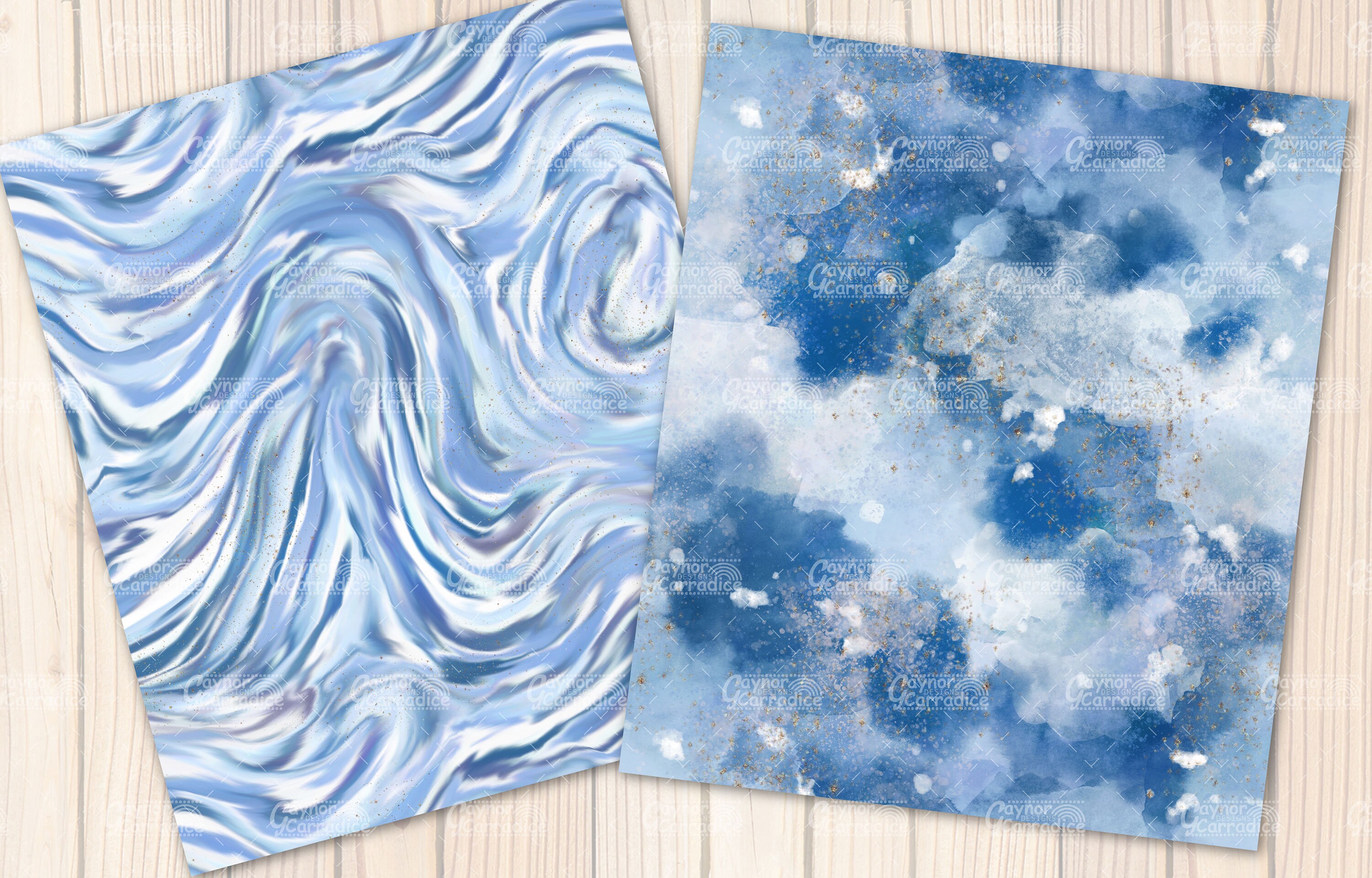 Tranquil - 12 Watercolor Digital Papers - Blue Seamless Patterns ...
