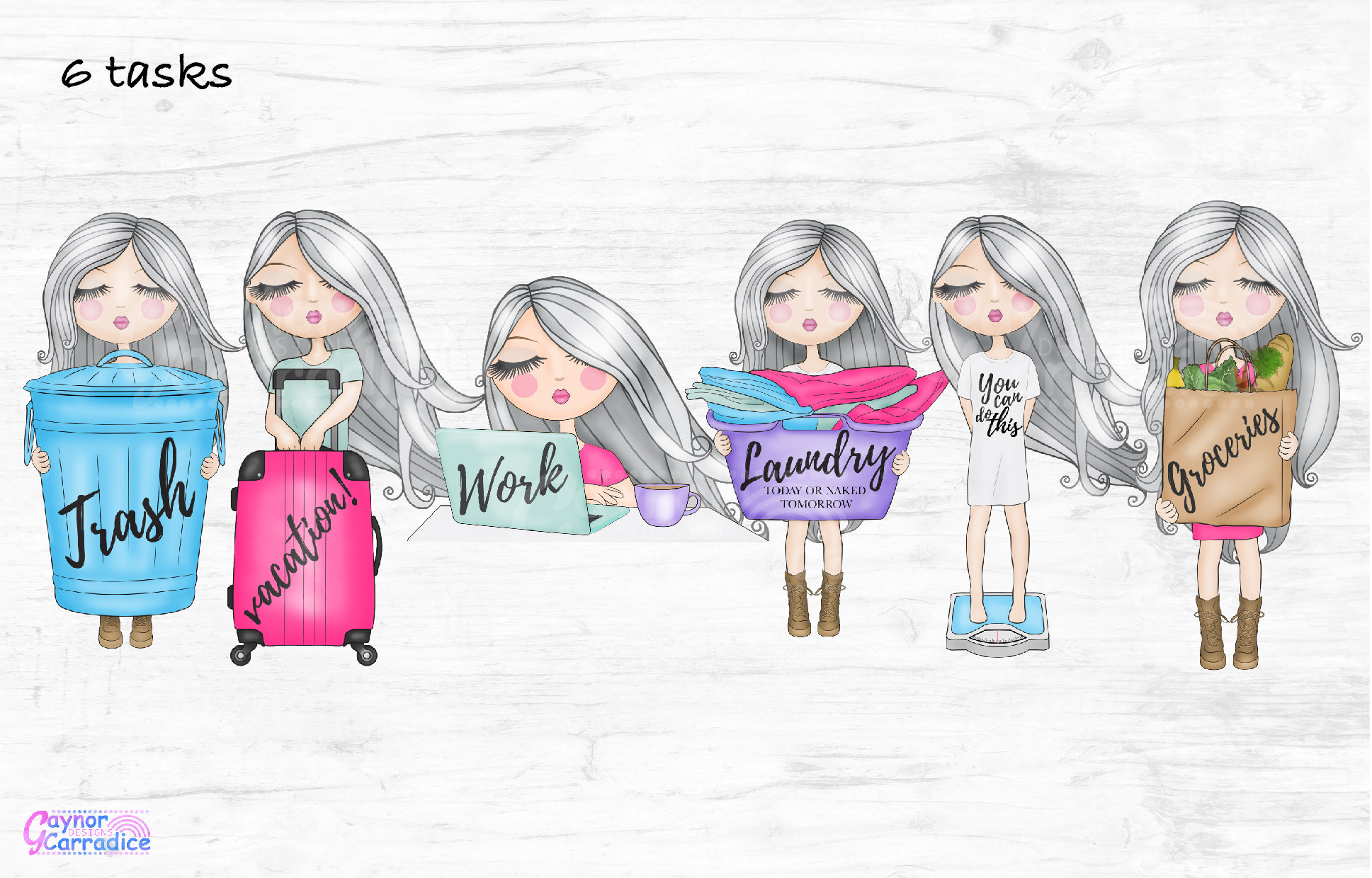 Gray hair doll clipart Cute girl clip art Planner icon | Etsy