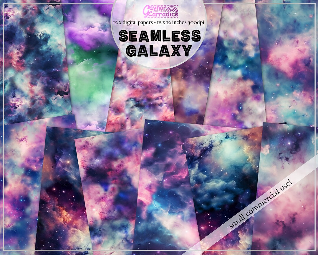 Outer Space Digital Papers - 12 Galaxy Seamless Patterns, Nebula ...