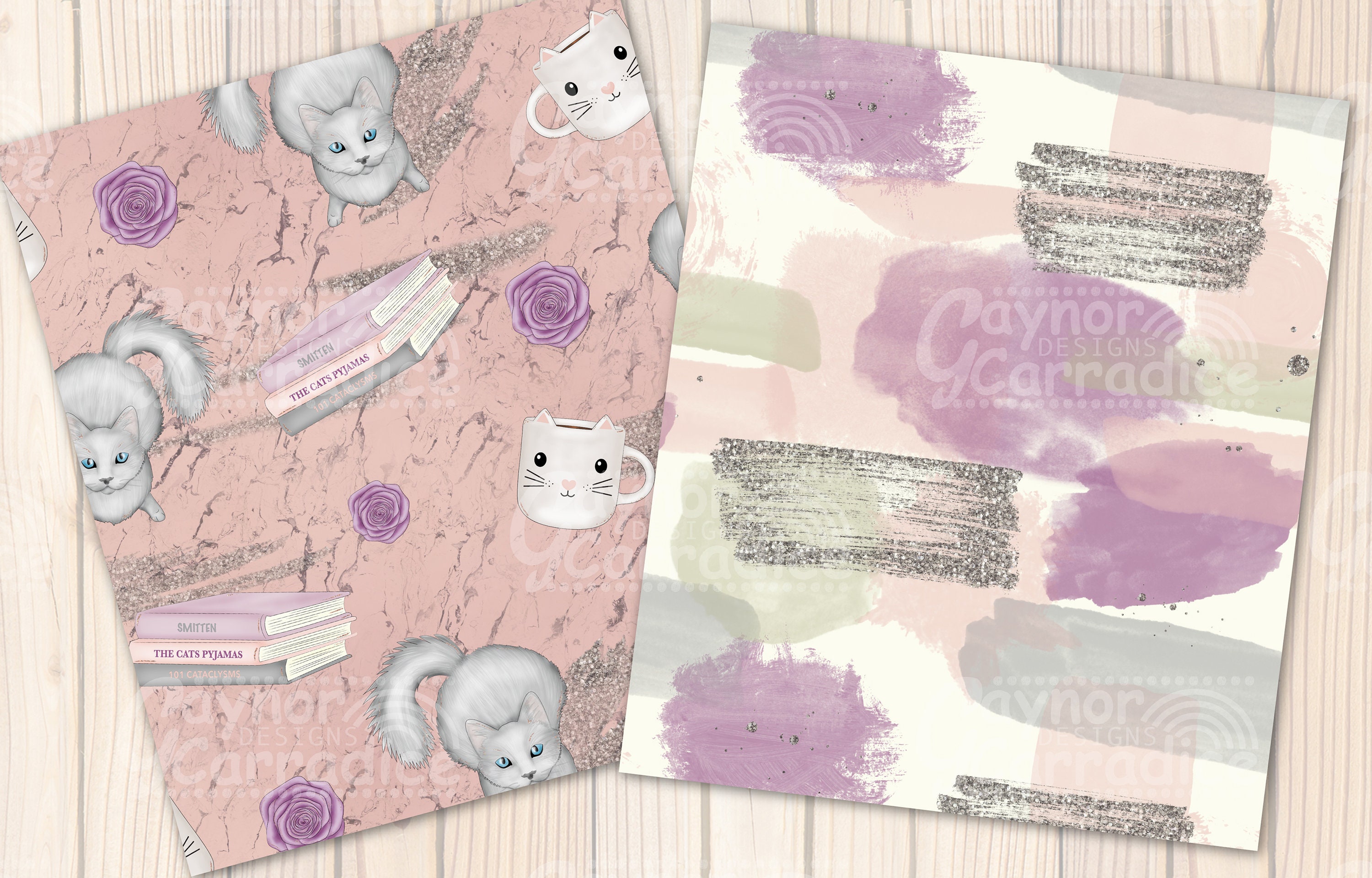 Cute Cats Digital Papers - 10 Watercolor Pastel Seamless Patterns ...