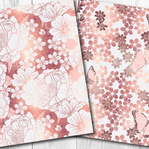 Rose Gold Digital Papers Pack Blush Floral Wedding Seamless Patterns ...