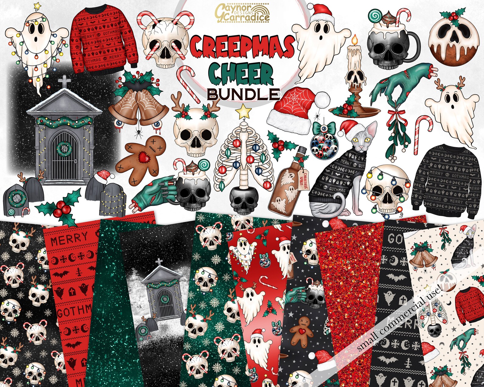 Creepmas Cheer Clipart Bundle Creepy Christmas Digital Paper - Etsy