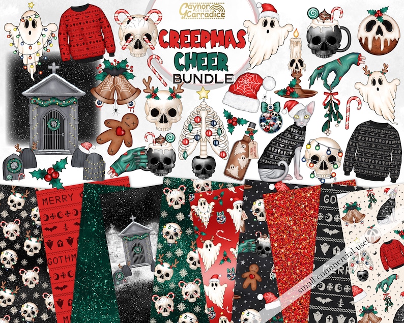 Creepmas Cheer Clipart Bundle Creepy Christmas Digital Paper - Etsy