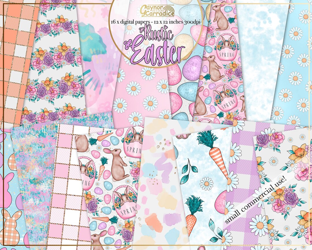 Rustic Easter Digital Papers - 16 Watercolor Spring Seamless Patterns ...