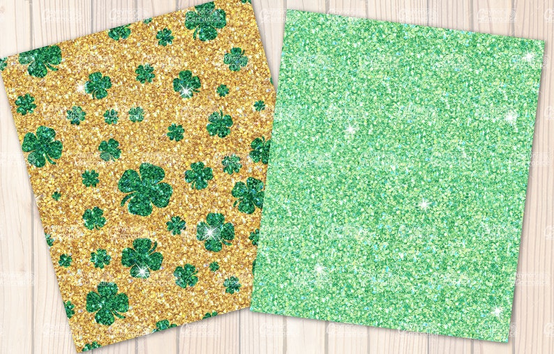 St Patricks Day Glitter Digital Papers Green and Orange - Etsy