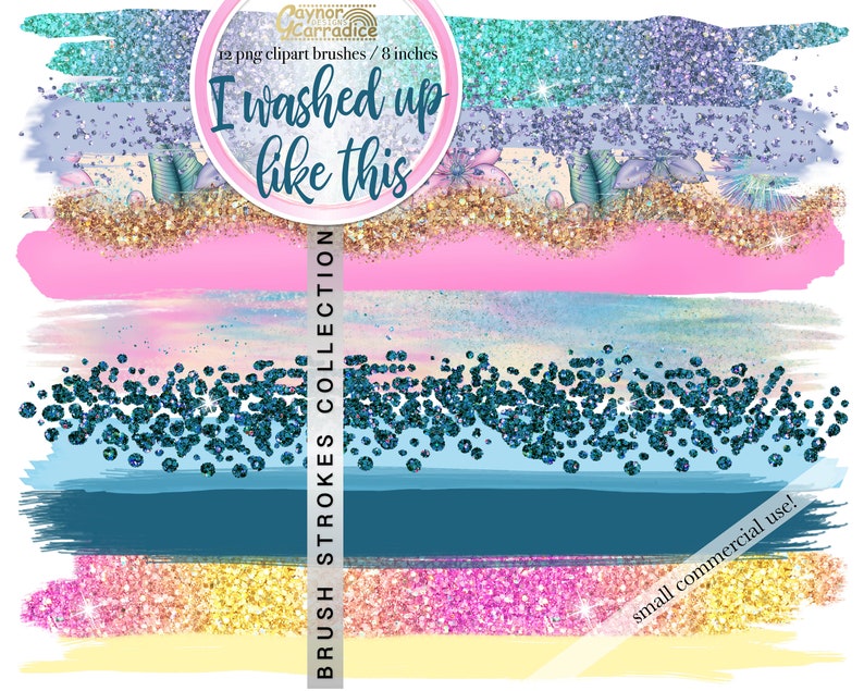 Mermaid Brush Strokes Clipart Bright Summer Glitter Paint | Etsy