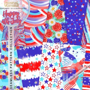 4th of July Digital Papers - 12 Watercolor Independence Day Seamless ...