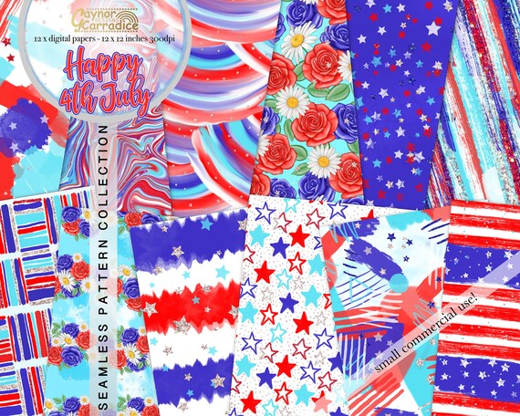 4th of July digital papers 12 watercolor Independence Day | Etsy
