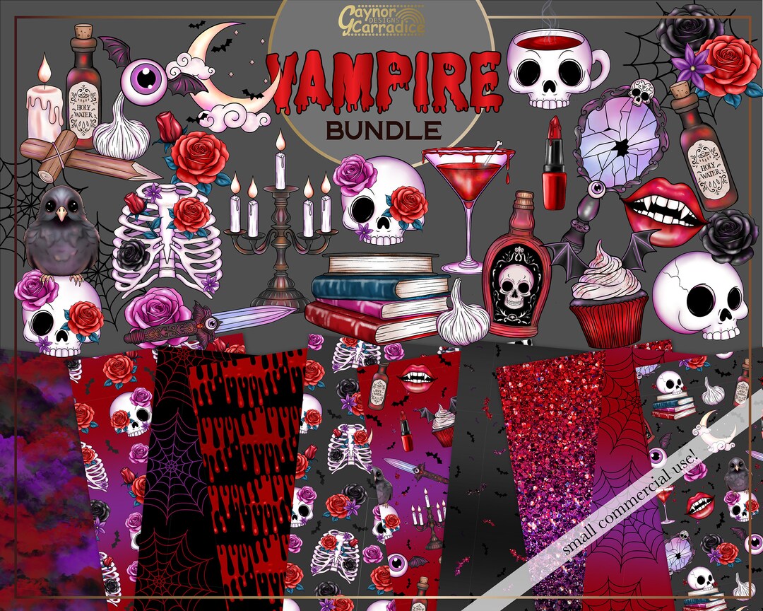 Cute Vampire Clipart Bundle - Cute Halloween Digital Paper / Clipart ...