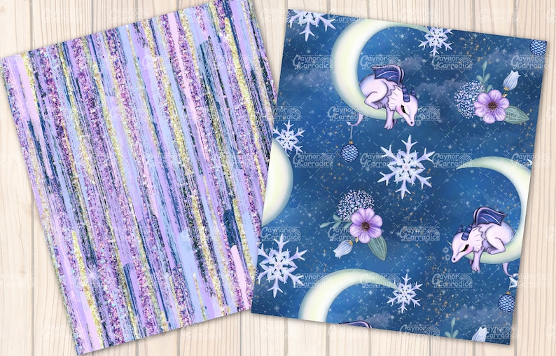 Watercolor Winter Digital Papers - 12 Dragon Seamless Patterns, Purple ...