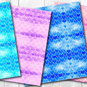 Mermaid Scales Digital Papers, Watercolor Under the Sea Seamless ...