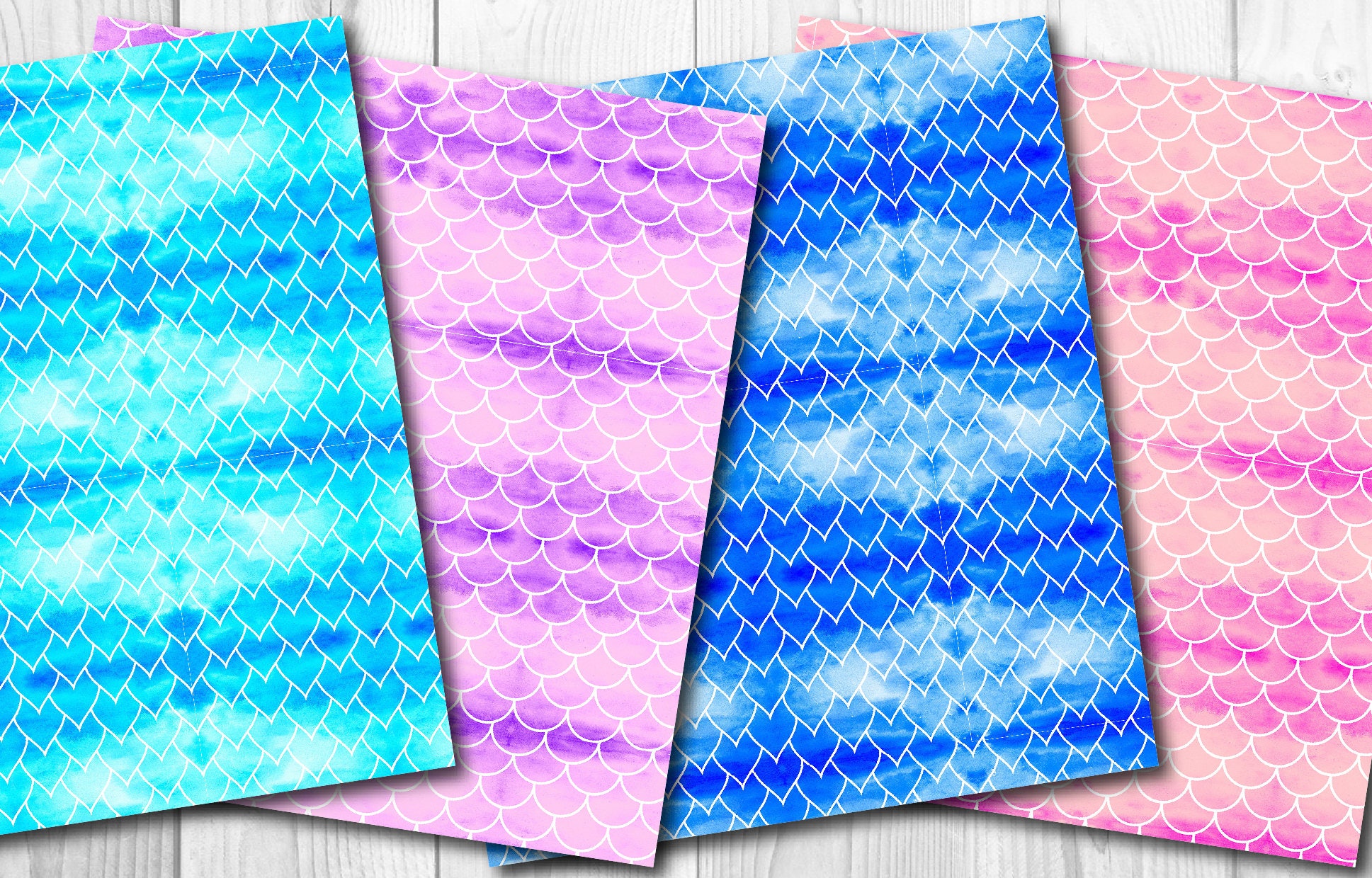 Mermaid Scales Digital Papers Watercolor Under the Sea - Etsy