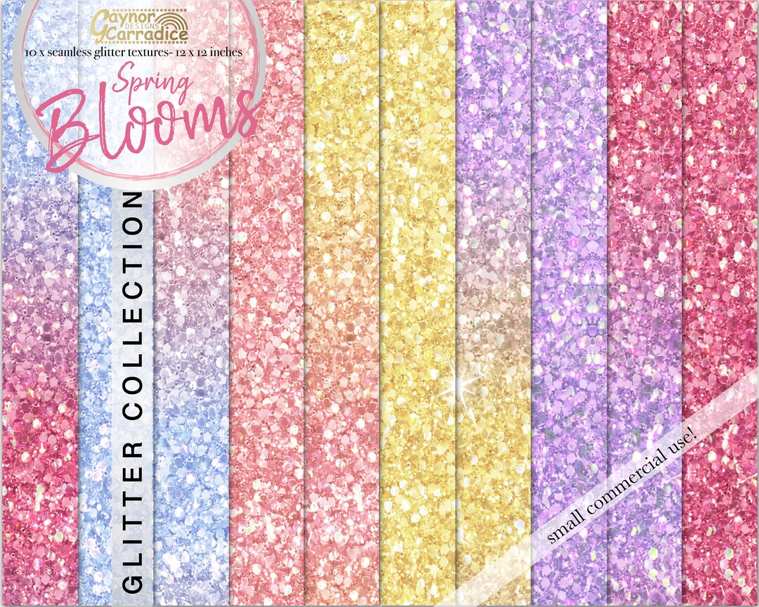 Spring Glitter Digital Papers - Pastel Ombre Glitter Seamless Patterns ...