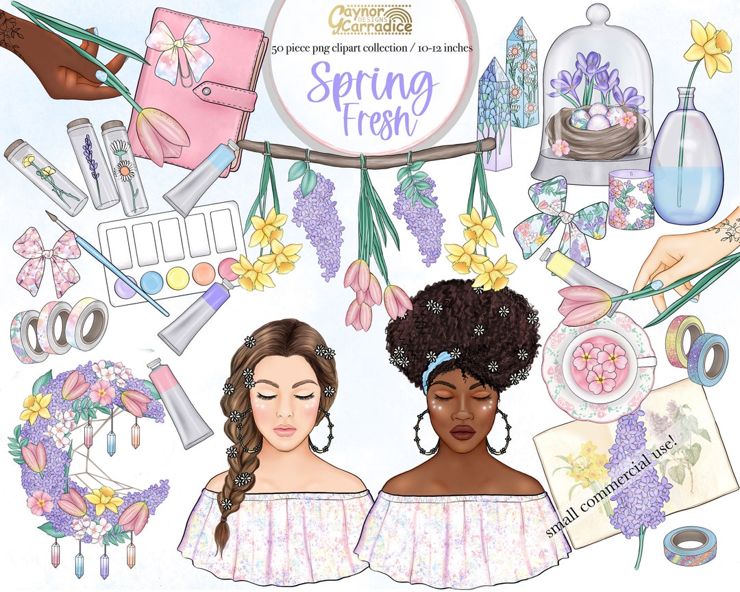 Spring Planner Clipart - 50 Piece Easter Clipart - Watercolor Spring ...