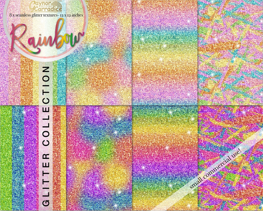 Rainbow Glitter Digital Papers - Multi Colored Ombre Glitter Seamless ...