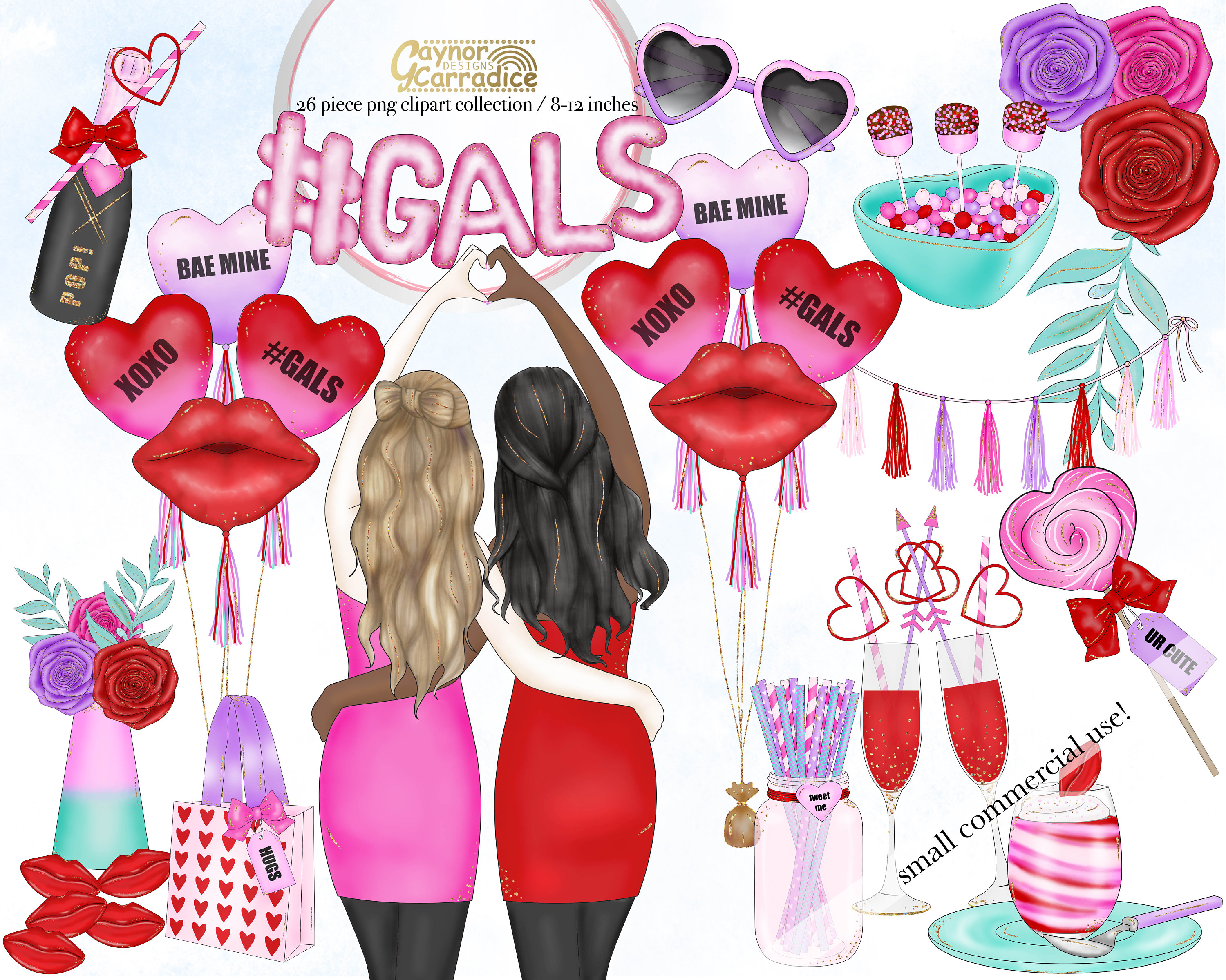 Friends Valentine clipart 26 piece girls party planner | Etsy