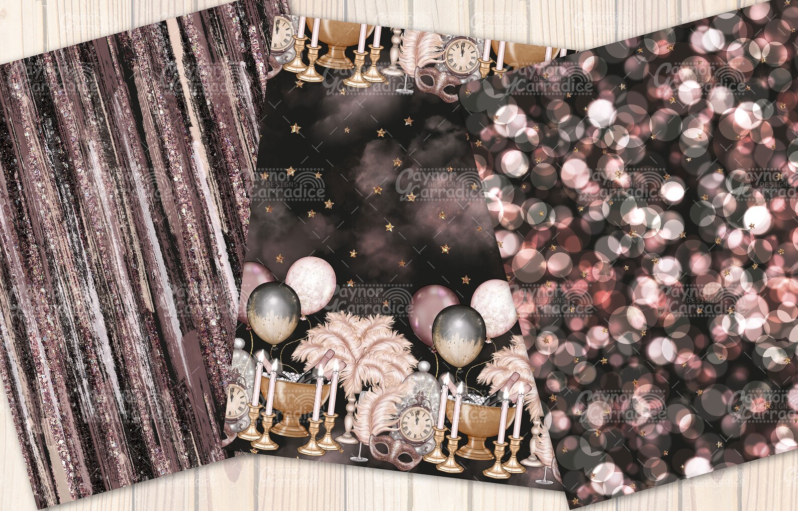 New Year Digital Papers, 12 Watercolor New Years Eve Seamless Patterns ...