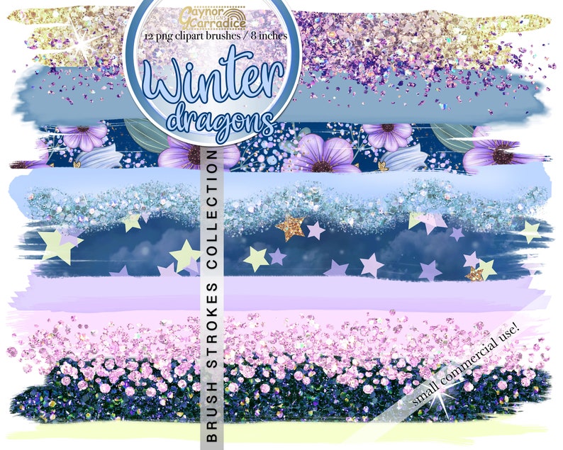 Winter Brush Strokes Clipart - Purple, Pink and Blue Glitter Paint ...