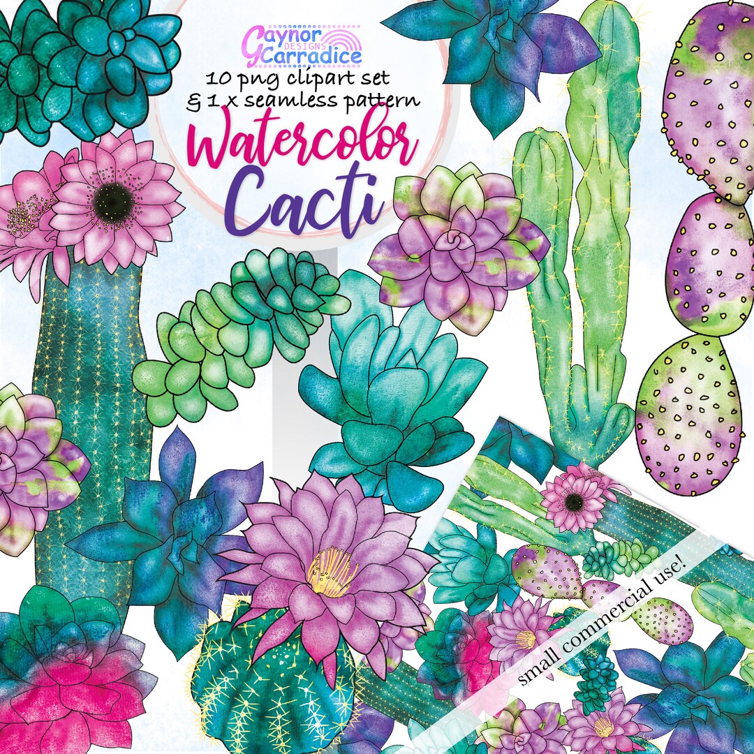 Cactus and Succulents Watercolor Clip Art, Planner Stickers, Cinco De ...