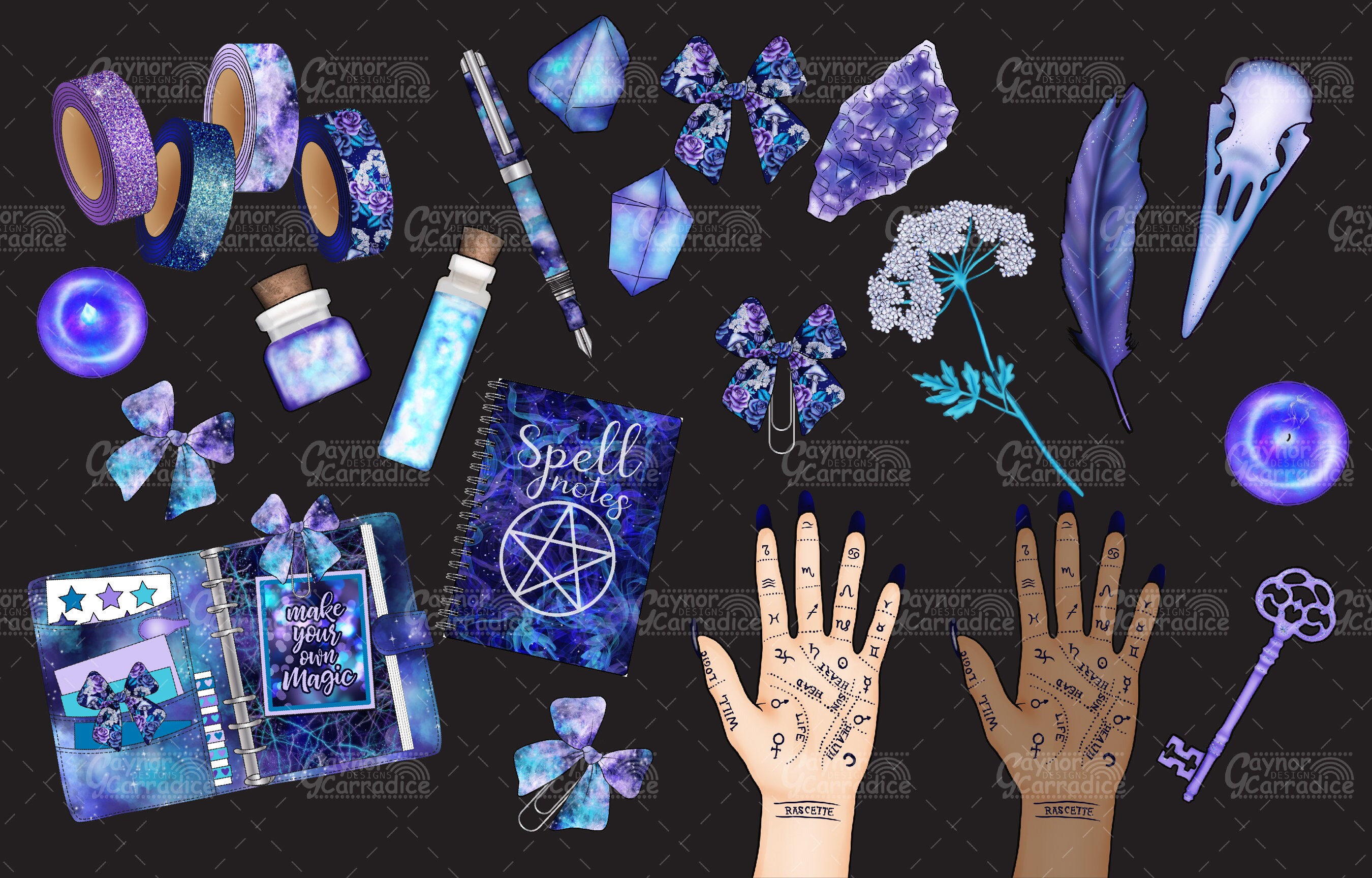 Witchcraft Planner Clipart - 24 Piece Witch Inspired Flat Lay Graphics ...