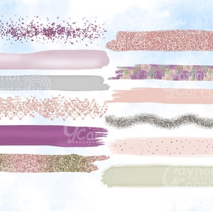 Pastel Brush Strokes Clipart - Blush and Purple Glitter Paint Strokes ...