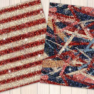 4th of July Glitter Digital Papers - Red, White and Blue Ombre Glitter ...