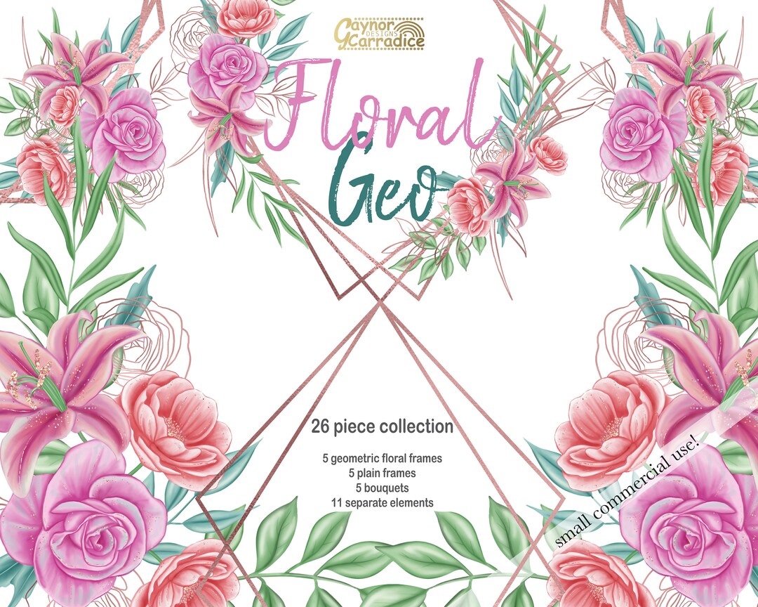 Floral Geometric Frame Clipart - 26 Piece Watercolor Wedding Flowers ...