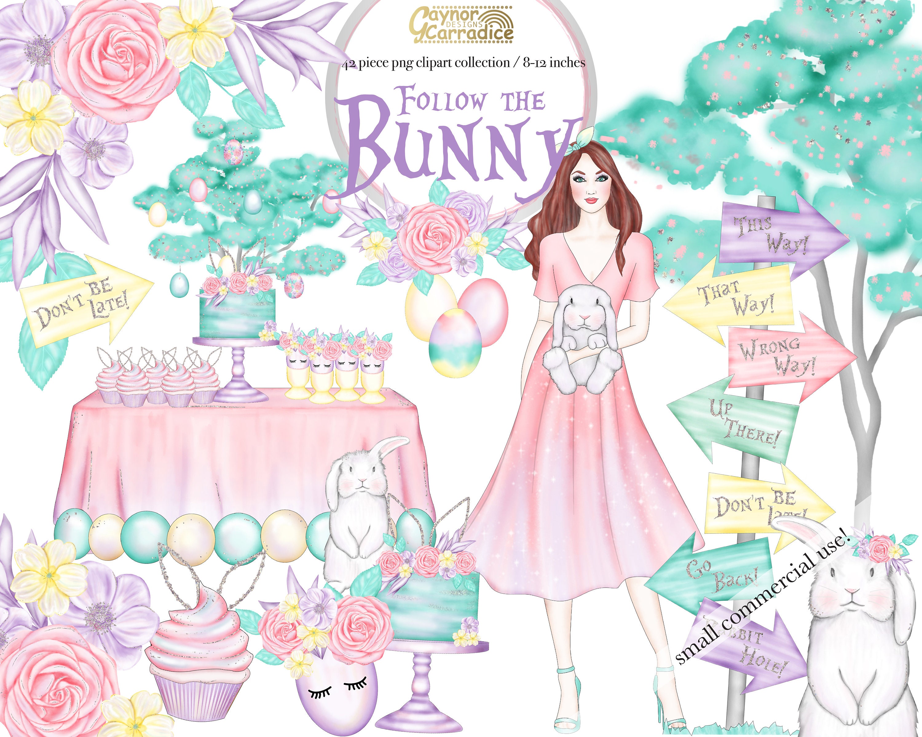 Easter Clipart 42 Piece Planner Clipart Watercolor Bunny | Etsy UK
