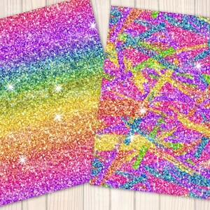 Rainbow Glitter Digital Papers - Multi Colored Ombre Glitter Seamless ...