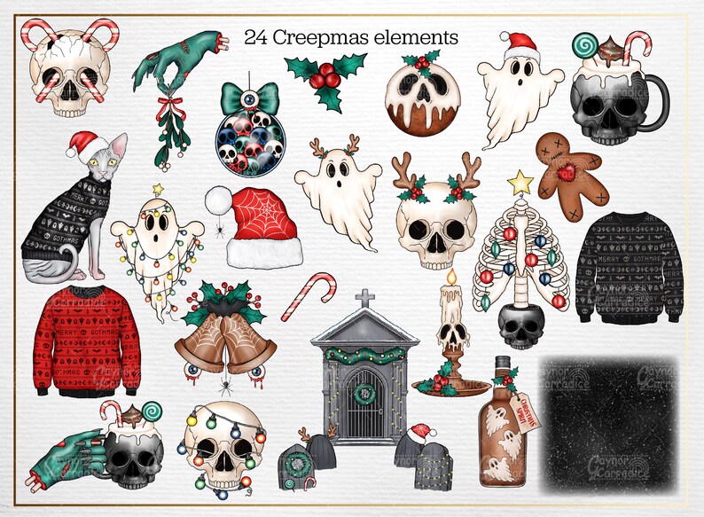 Creepmas Cheer Clipart Bundle Creepy Christmas Digital Paper - Etsy