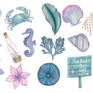 Watercolor Mermaid Clipart - 25 Piece Planner Graphics - Hand Painted ...