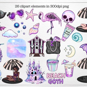 Pastel Goth Summer Clipart Bundle, Creepy Cute Beach Digital Paper ...