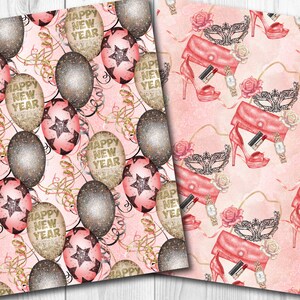 New Years Eve Digital Paper Party Seamless Patterns Rose Gold Paper ...