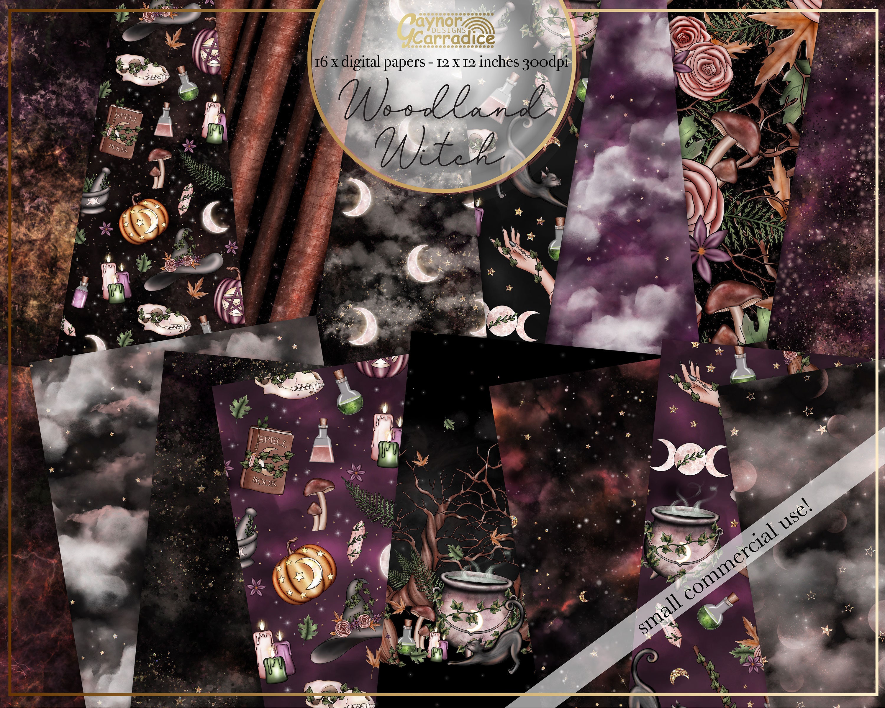 Woodland Witch digital papers 16 watercolor halloween | Etsy